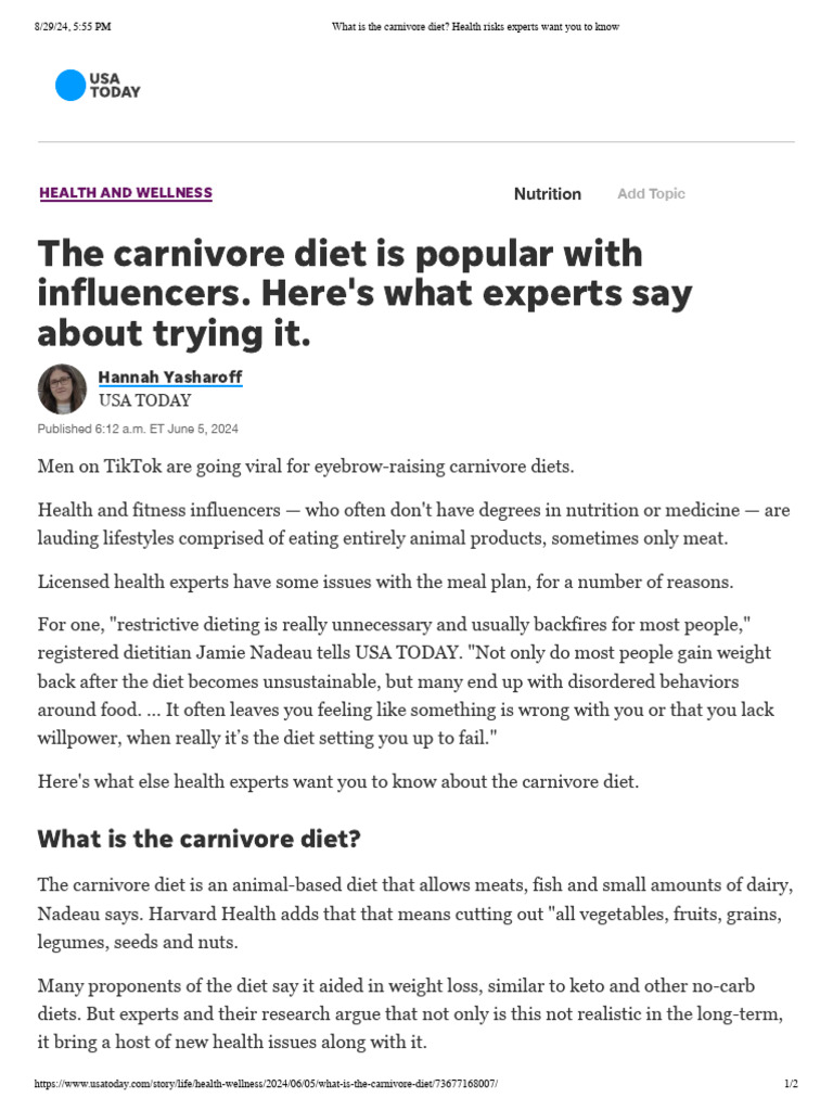 What Is The Carnivore Diet - Health Risks Experts Want You To Know | PDF