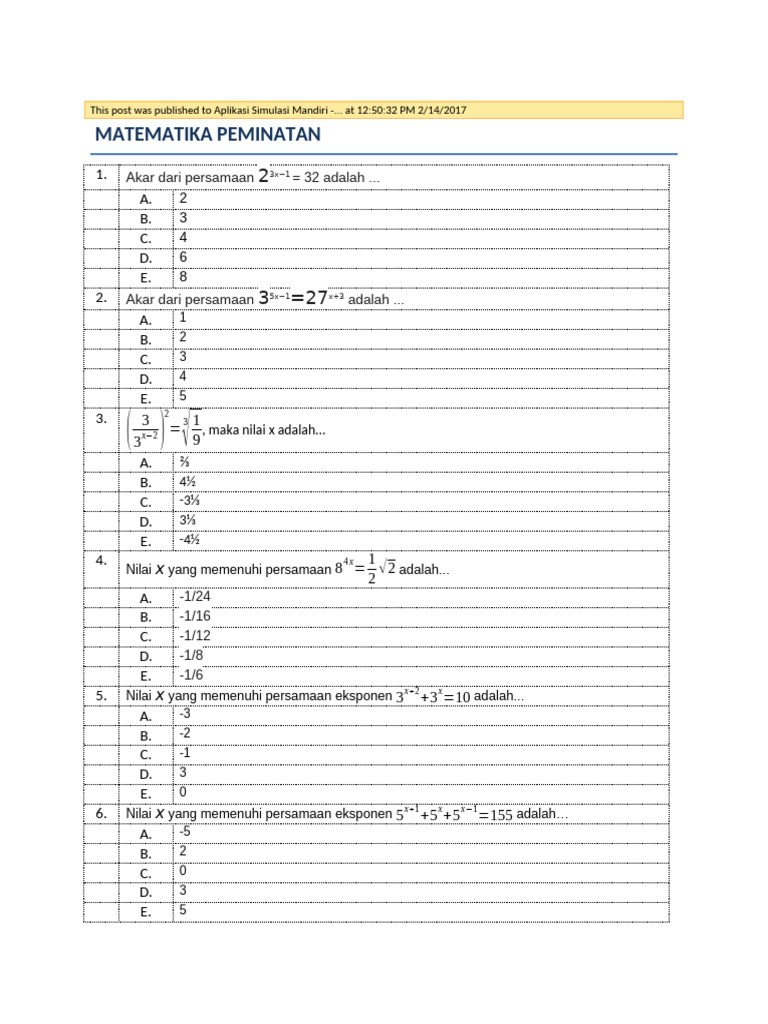 Format Soal Uh1 X Mat Minat | PDF