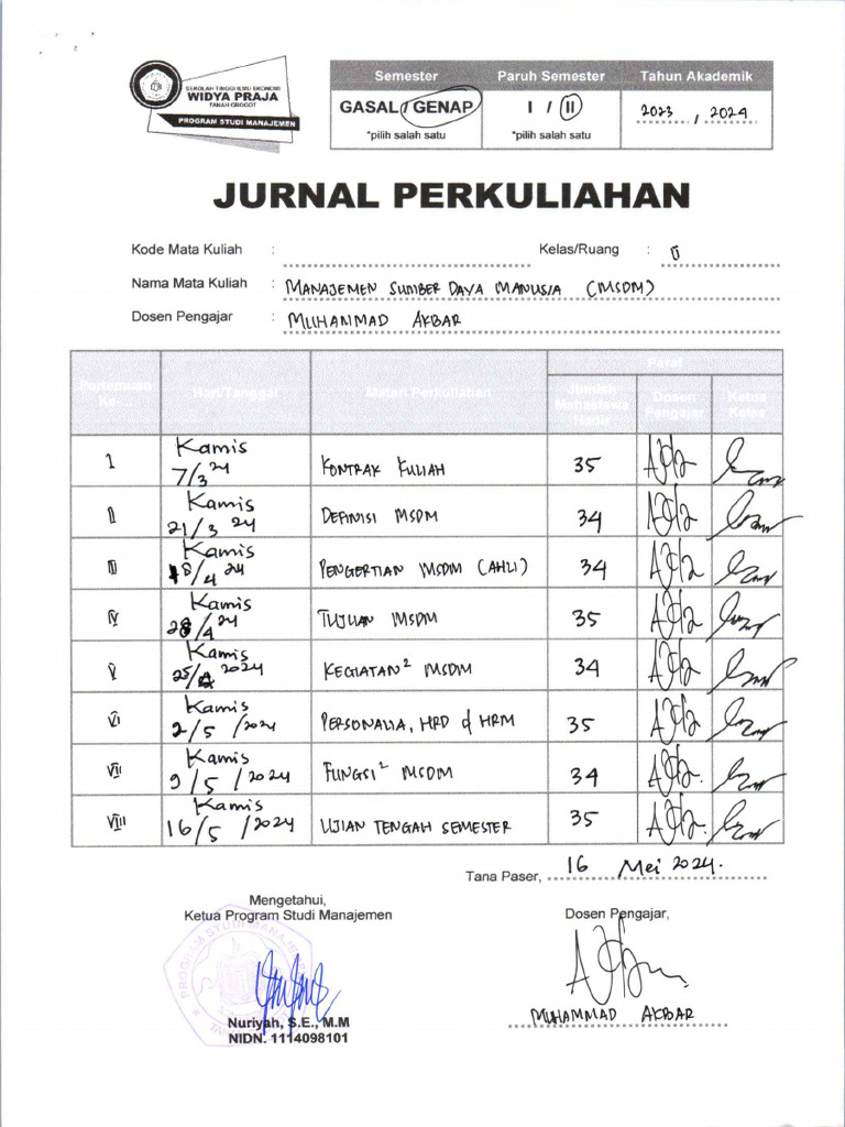 Jurnal Perkuliahan Kelas Ii | PDF