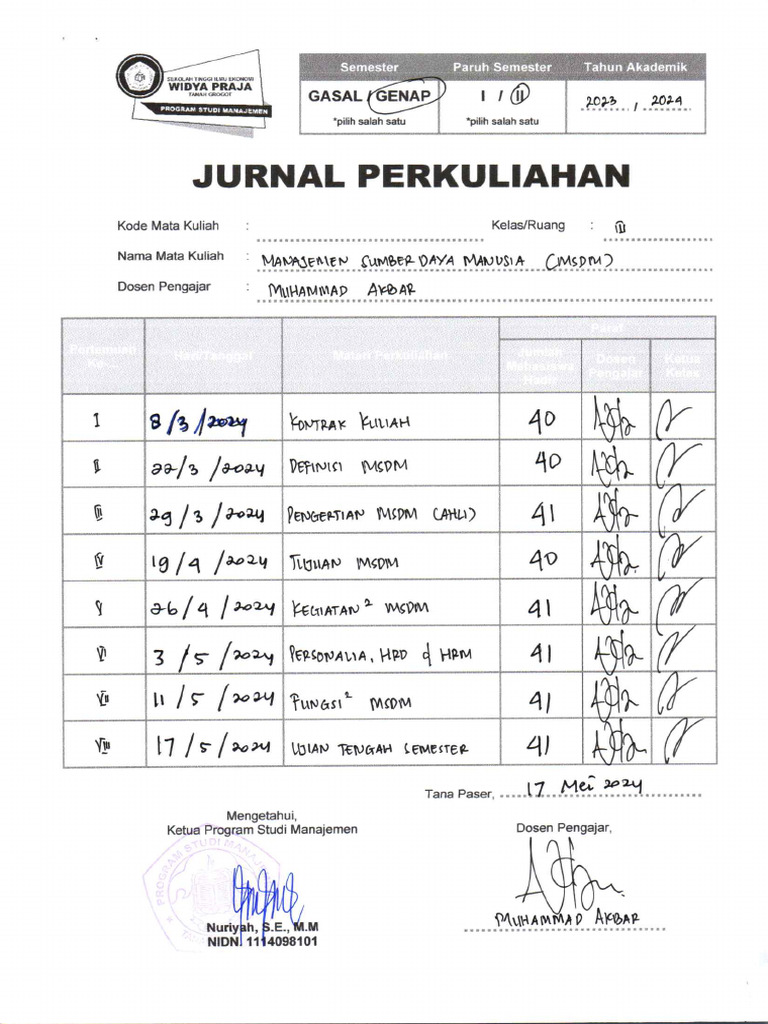 Jurnal Perkuliahan Kelas Iii | PDF
