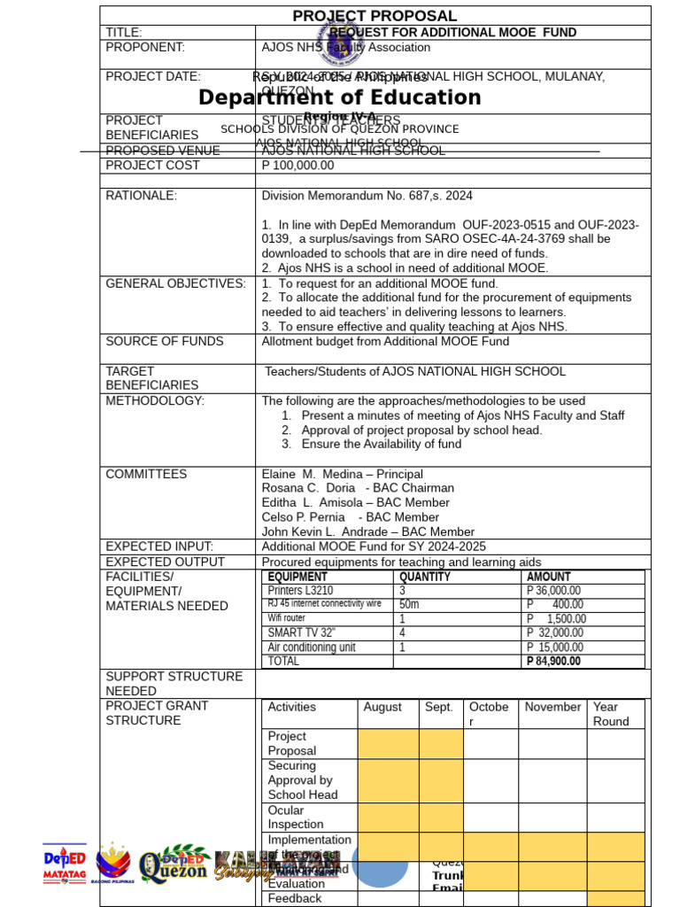 Project Proposal Mooe | PDF