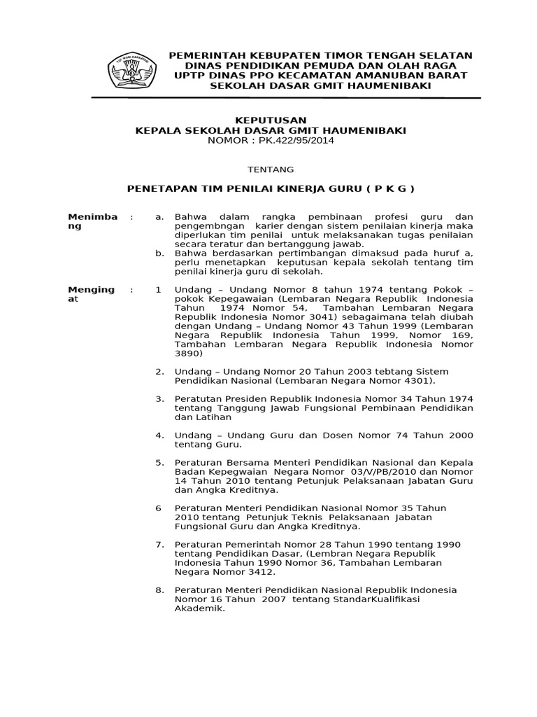Contoh SK Tim Penilai Kinerja Guru | PDF