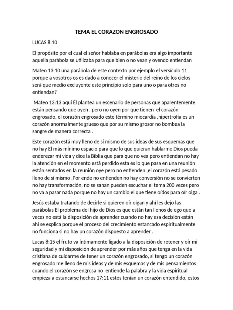 Tema El Corazon Engrosado | PDF | Parábolas de Jesús | Corazón