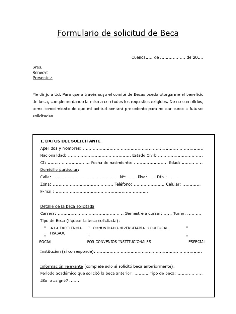 Formulario de Beca UTB | PDF