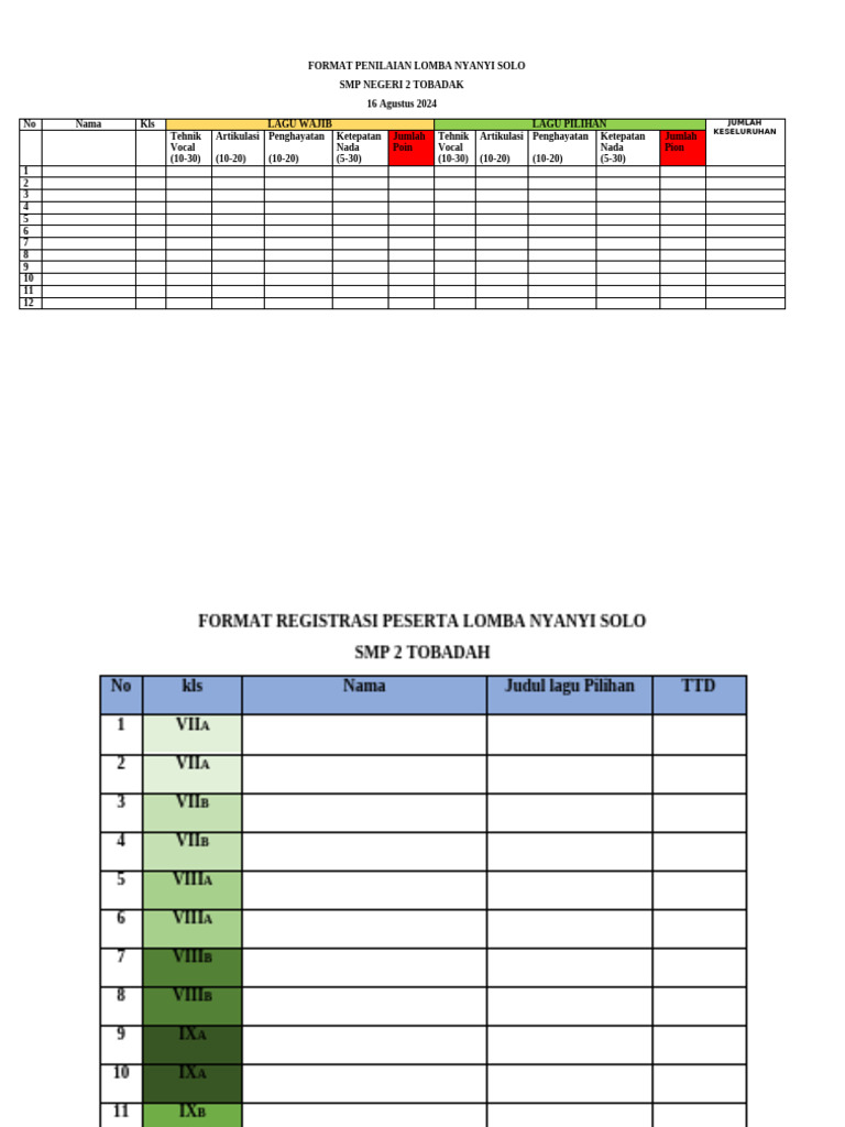 Format Penilaian Lomba Nyanyi Solo | PDF