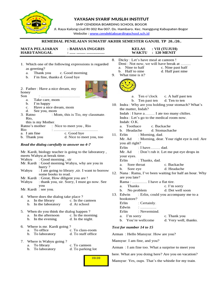 Soal Remedial Bahasa Inggris Kelas 7 | PDF
