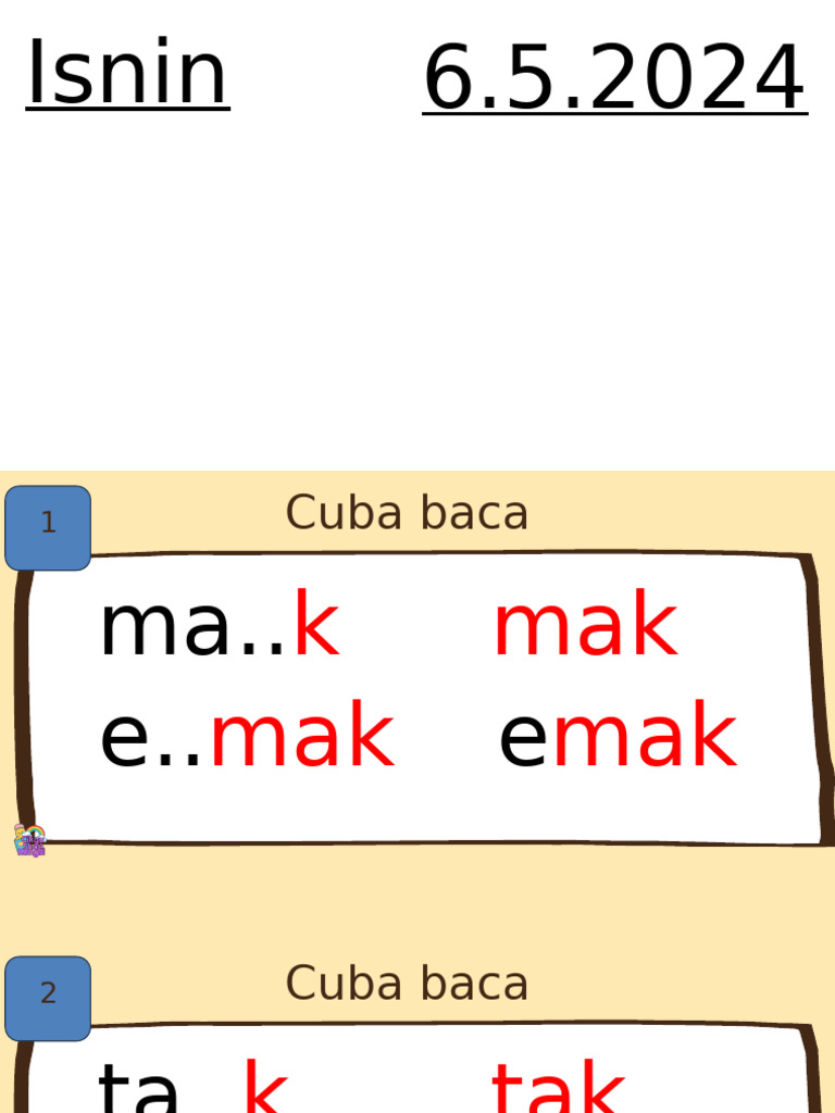 Slide Segar Minda Bacaan Suku Kata KVK K 6.5.2024 | PDF