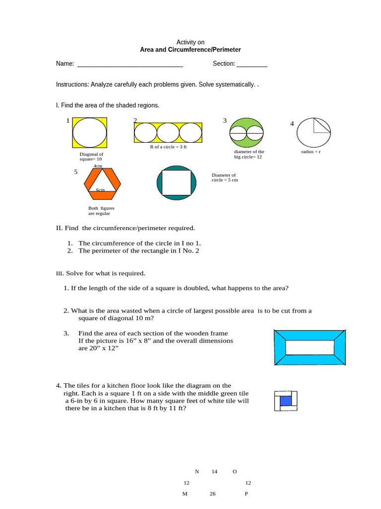 Activity 13 Area Perimeter Circumference | PDF