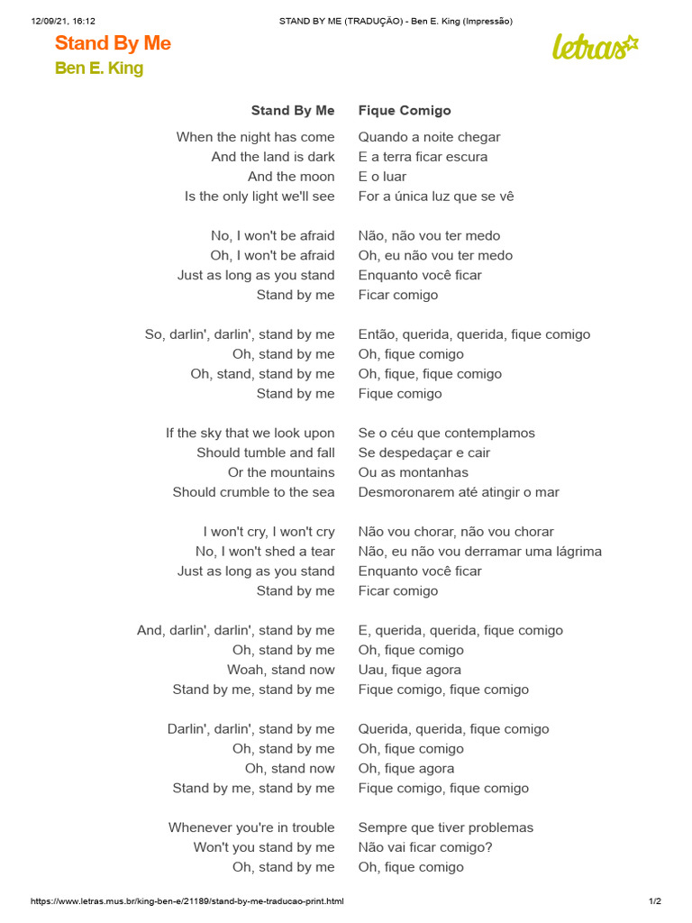 STAND BY ME (TRADUÇÃO) - Ben E. King | PDF