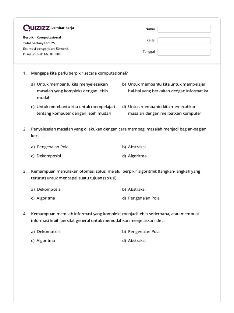 Lembar Kerja Berpikir Komputasional | PDF | Computer Programming ...
