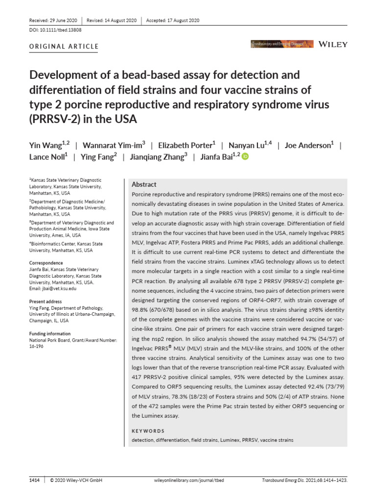 2020 Wang Sonda Development of a bead-based assay for detection and differentiation of field ...