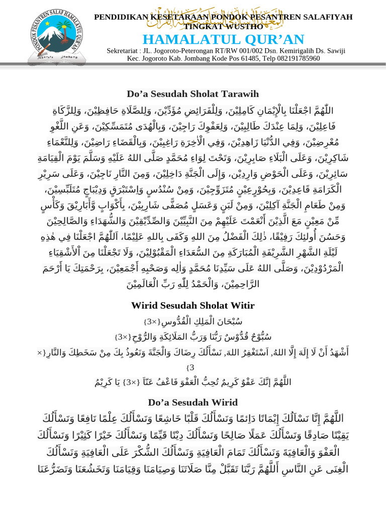 Doa Sesudah Solat Tarawih & Witir | PDF