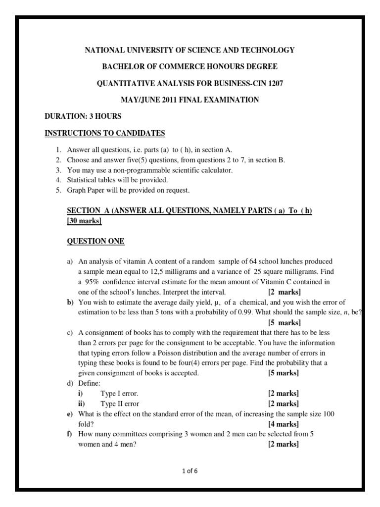 Quantitative Analysis Exam Guide | PDF | Mean | Statistics