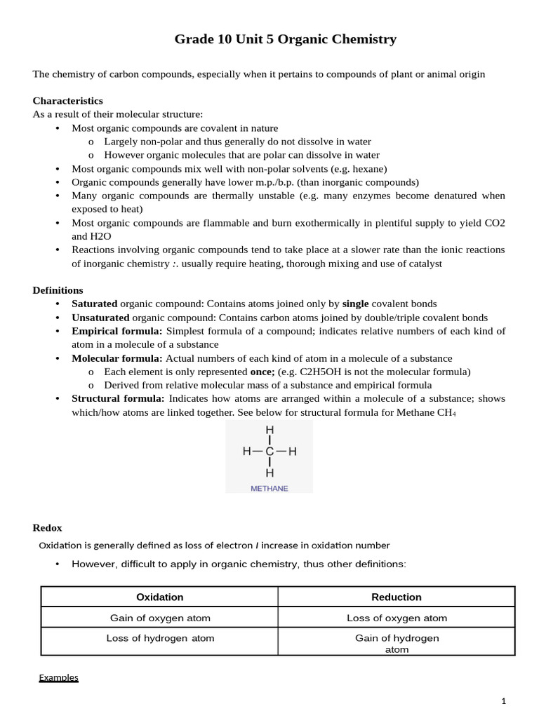 Grade 10 Unit 5 Organic Chemistry | PDF