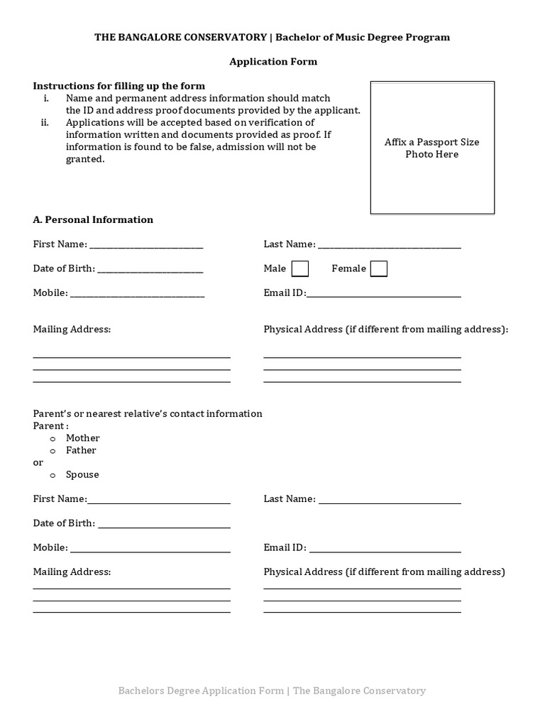 BC Bachelors Degree Program Application Form | PDF