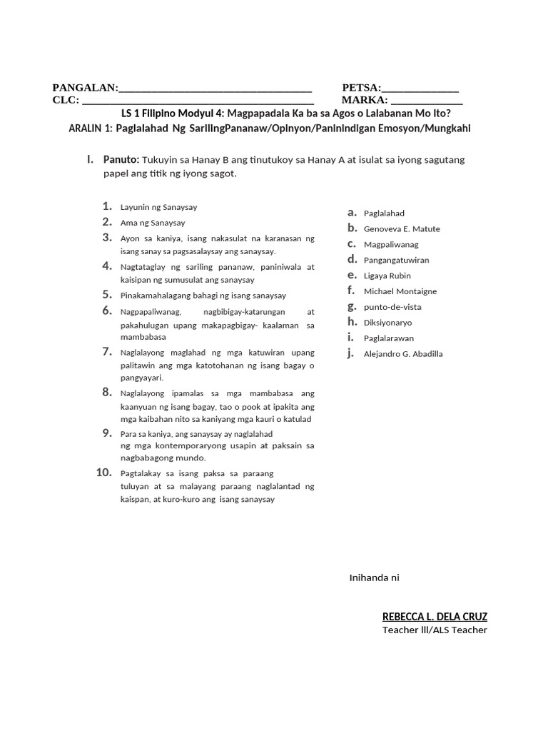 ACTIVITY-LS-1-FILIPINO-MODULE-4 | PDF