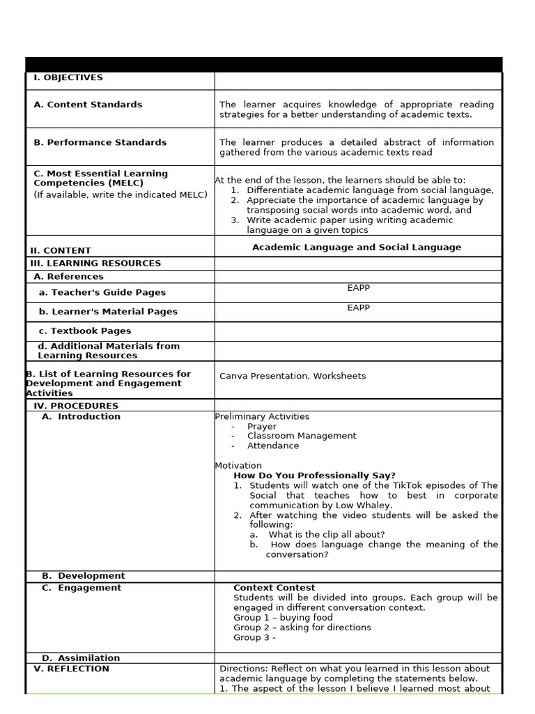 CO1_IDEA-Lesson-Plan-for-EAPP | PDF