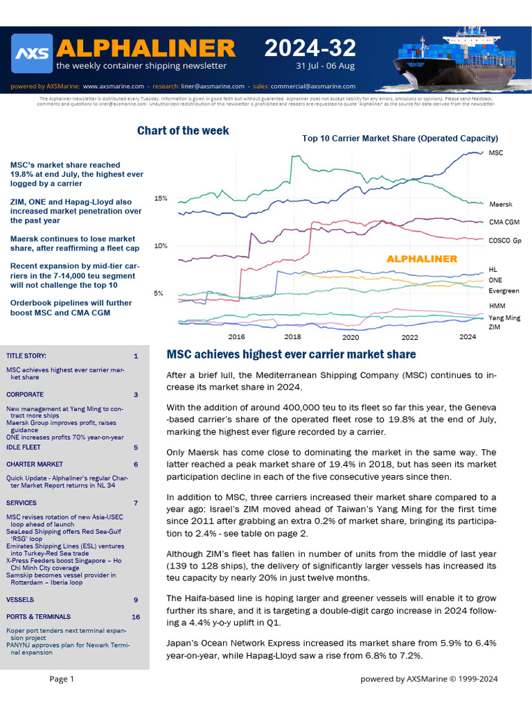Alphaliner Newsletter No 32 - 2024 | PDF