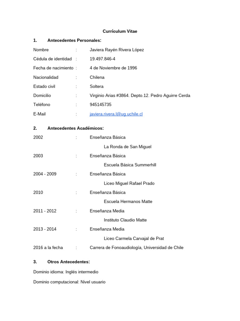 Currículum Vitae Javiera Rivera López | PDF