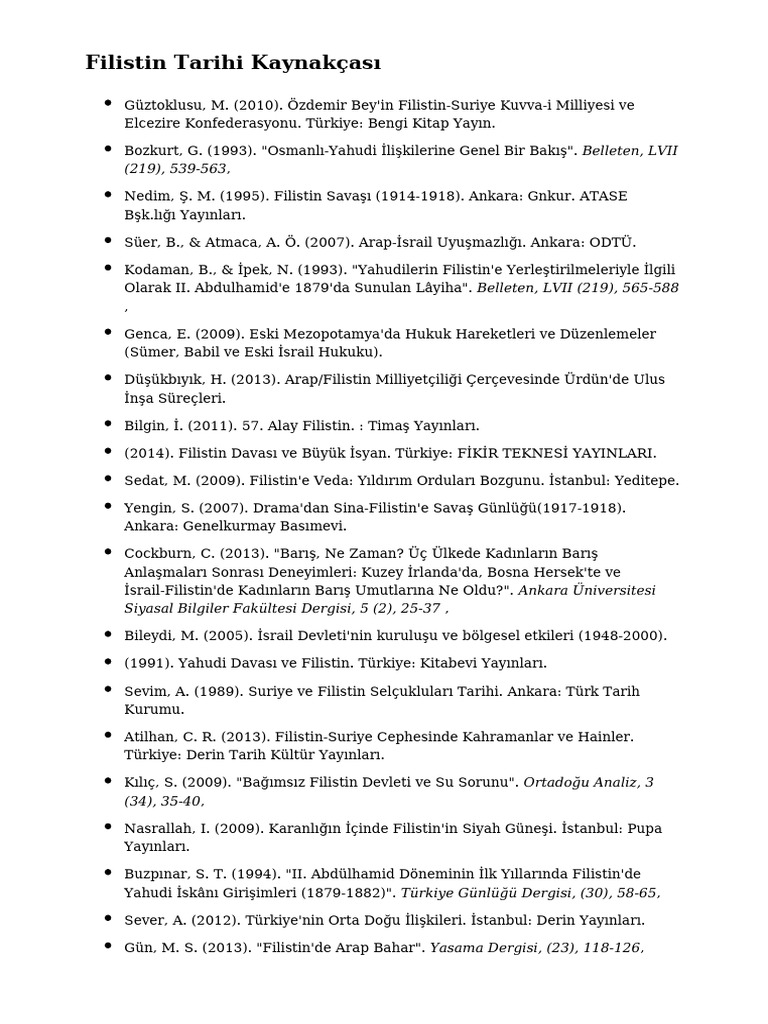 Filistin Tarihi Kaynakcasi | PDF