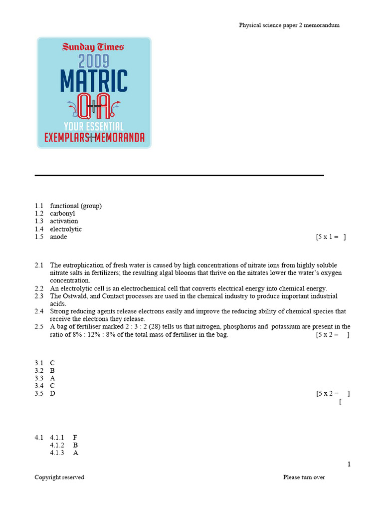 Physical Science Paper 2 Memorandum | PDF