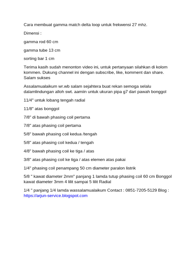 Cara Membuat Gamma Match Delta Loop Untuk Frekwensi 27 MHZ | PDF
