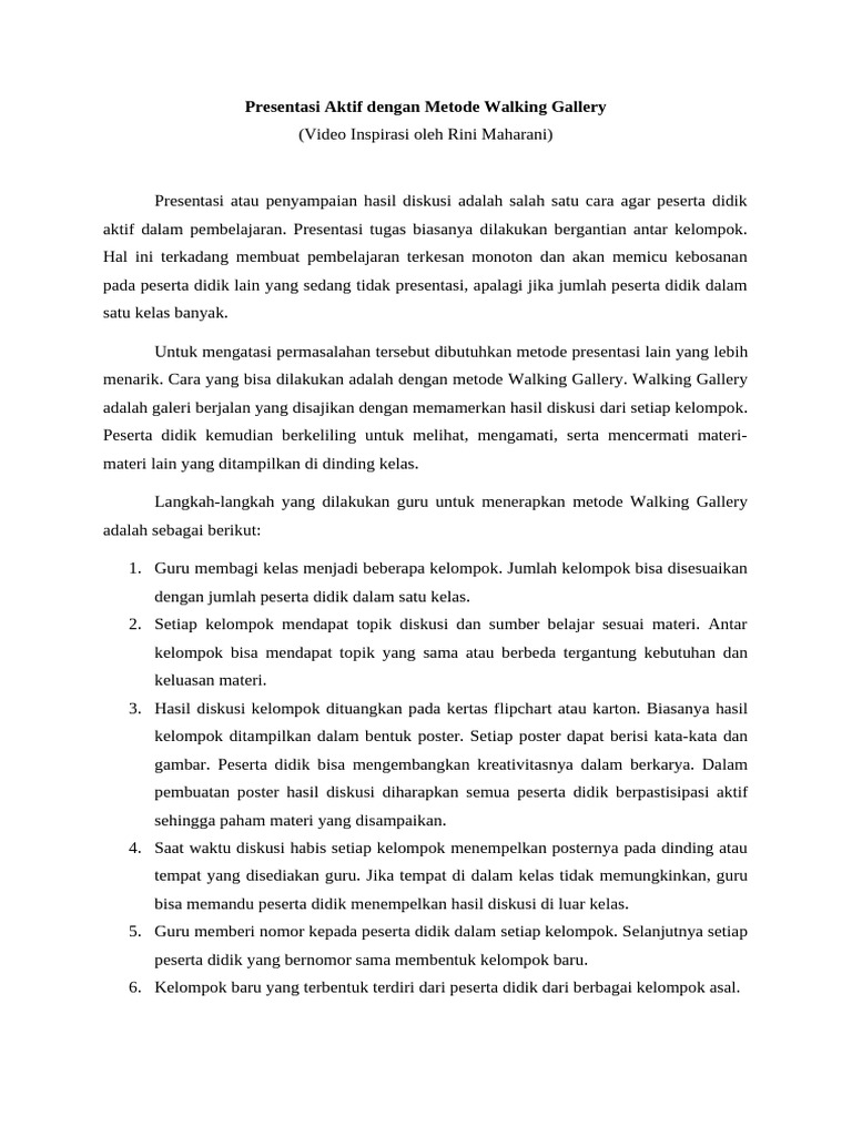 Metode Pembelajaran Walking Gallery | PDF