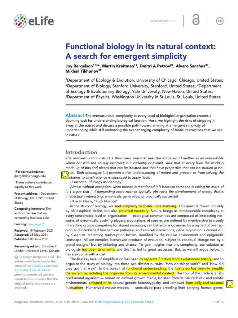 2021 - Functional Biology o Its Natural Context - Bergelson | PDF