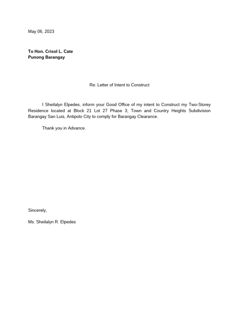 Letter of Intent To Construct | PDF