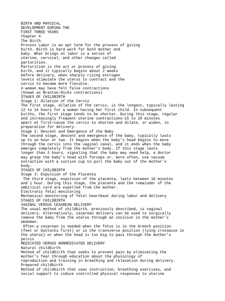 Chapter 4 Birth and Physical Development During The First Three Years | PDF