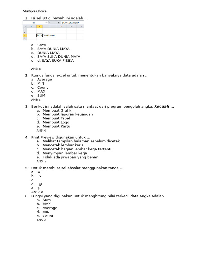 Soal Tik Ms Excel | PDF