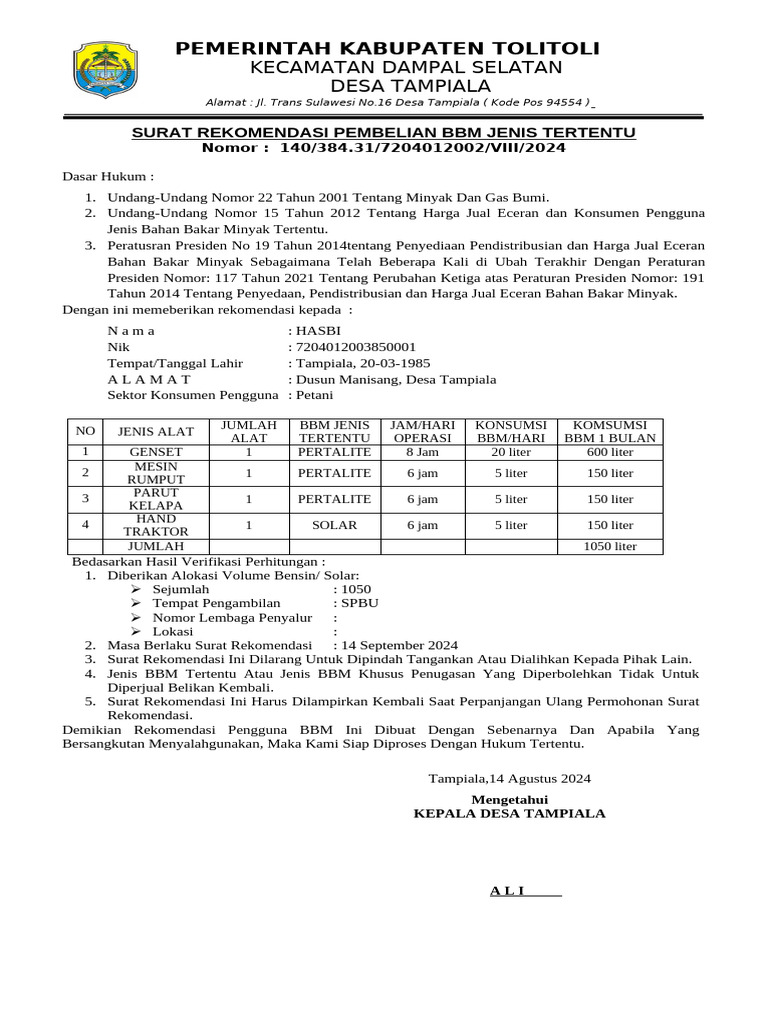 3.SURAT Rekomendasi Pengambilan BBM | PDF