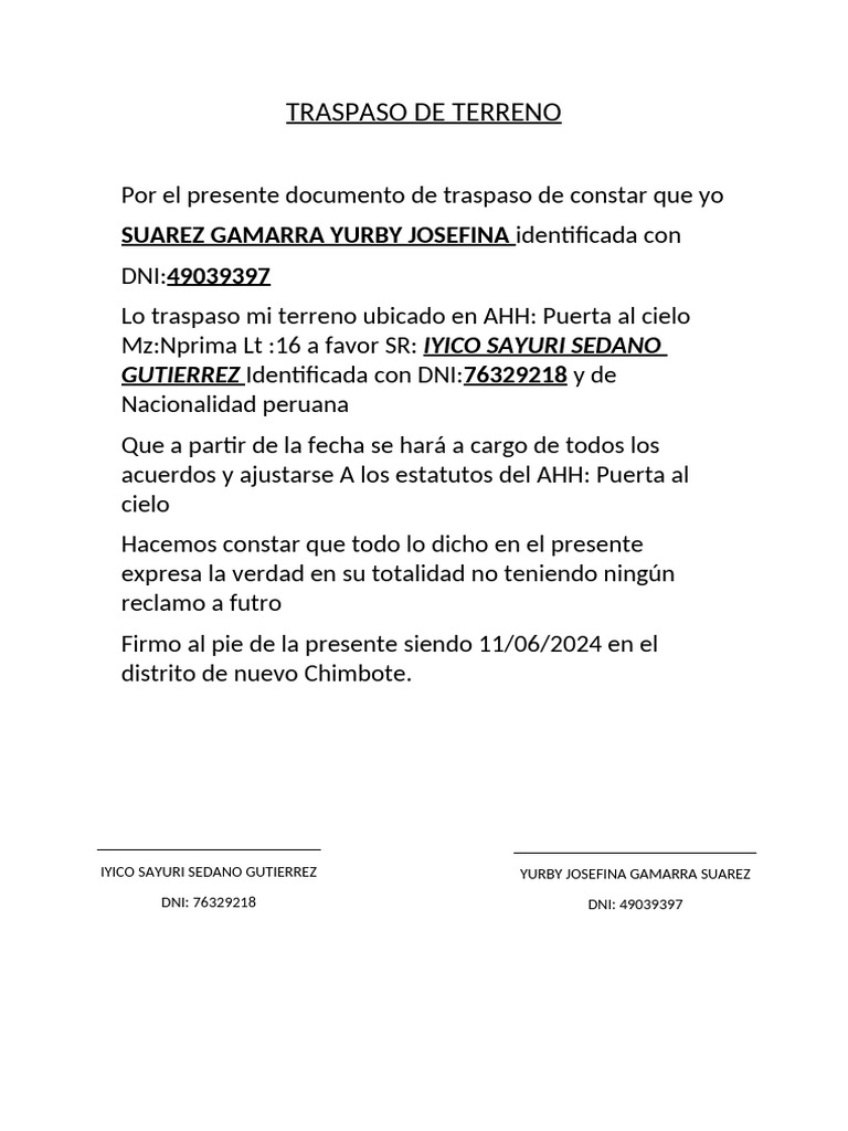 Traspaso de Terreno | PDF