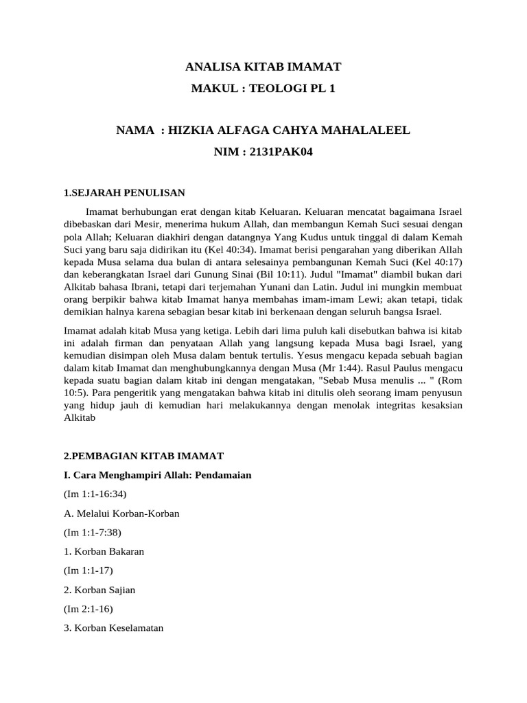 Analisa Kitab Imamat-Hizkia | PDF