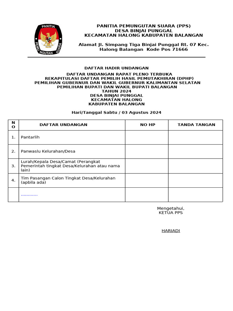 Daftar Hadir PPS | PDF