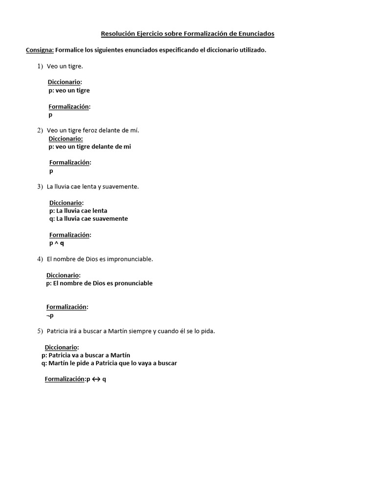 Resolución Ejercicio Formalización de Enunciados | PDF