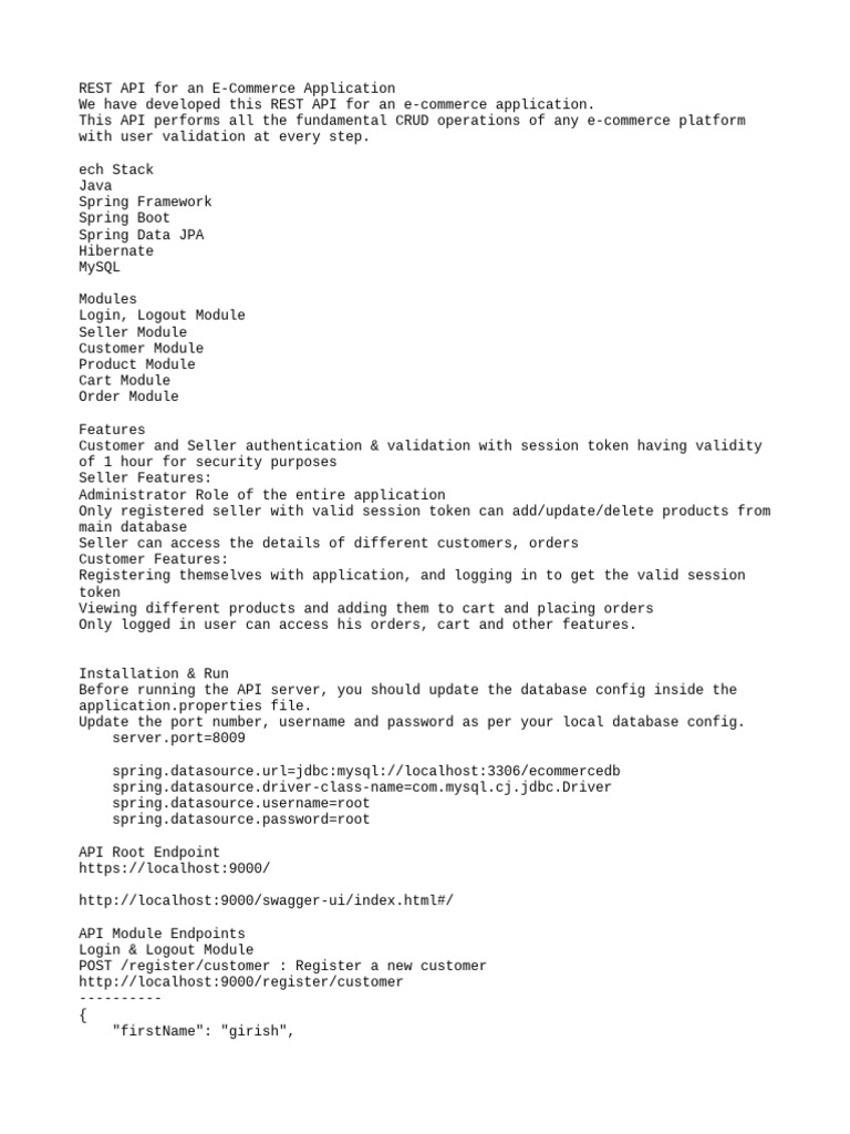 ECommerse Backend Endpoints and JSON | PDF
