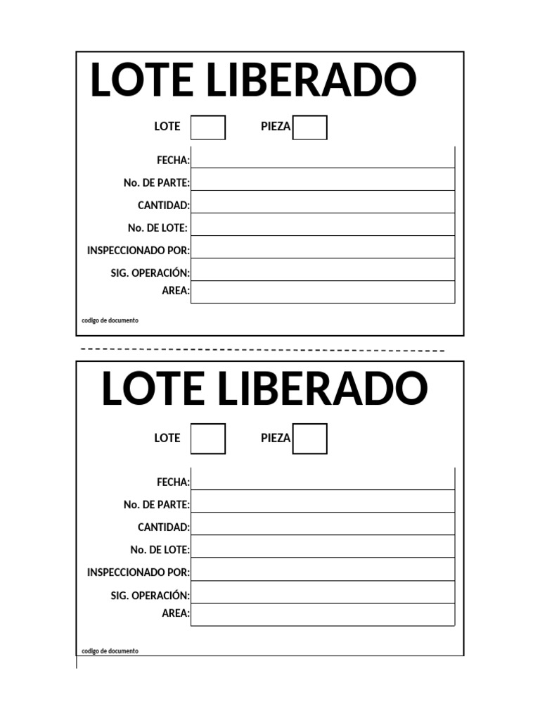 Tarjeta de Lote Liberado | PDF