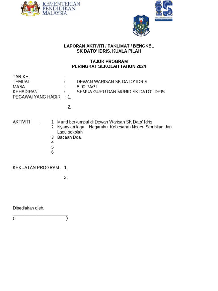 Tapak Laporan Aktiviti Hem | PDF