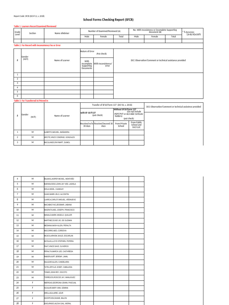 School Forms Checking Report Excel | PDF