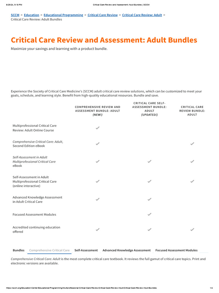 Critical Care Review and Assessment - Adult Bundles - SCCM | PDF