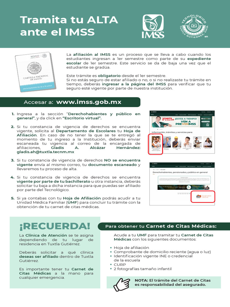 Guía para Alta IMSS Estudiantes 1er Semestre | PDF