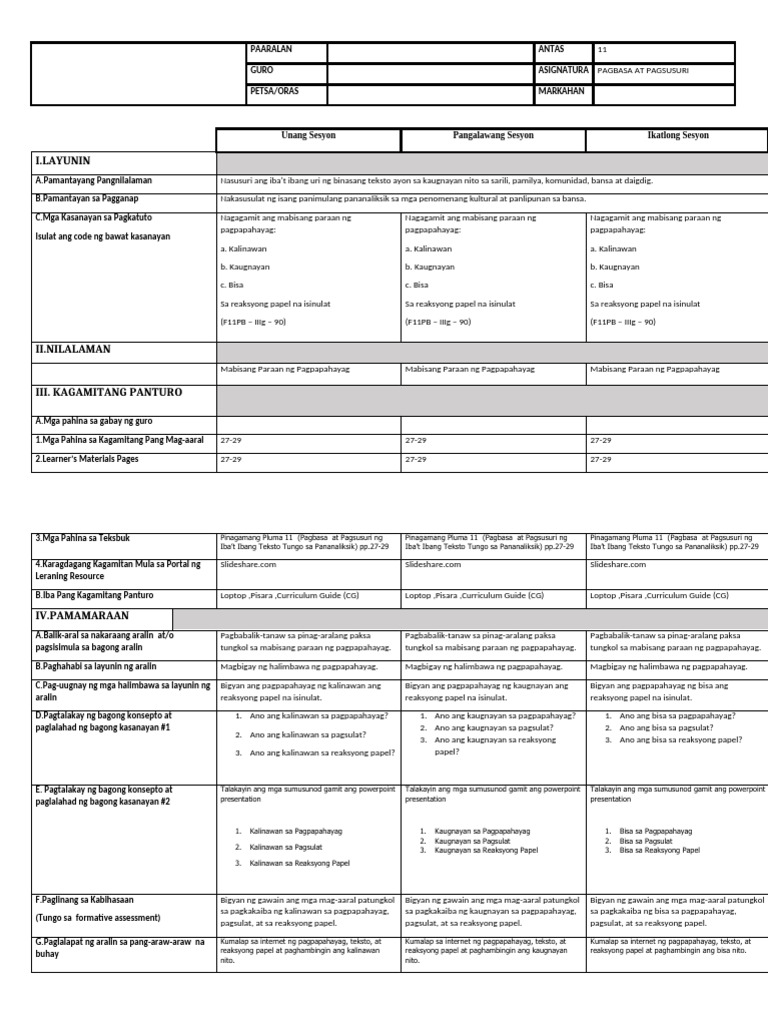 DLL Pagbasa Week 9 | PDF