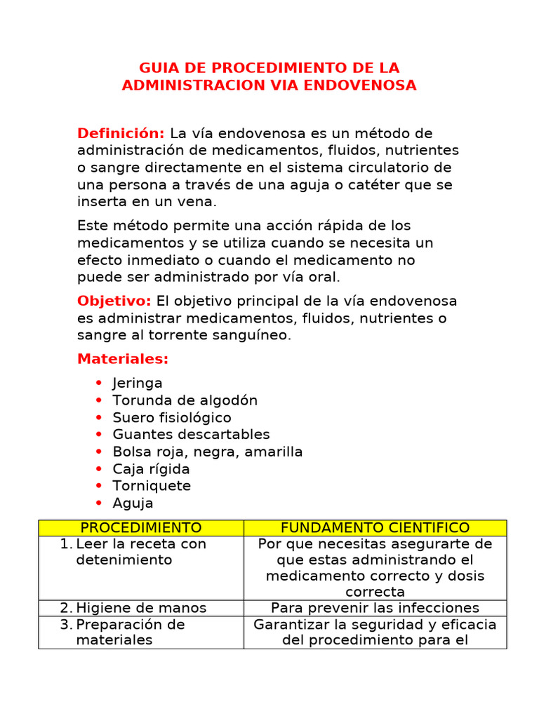 Guia de Procedimiento de La Administracion Via Endovenosa | PDF