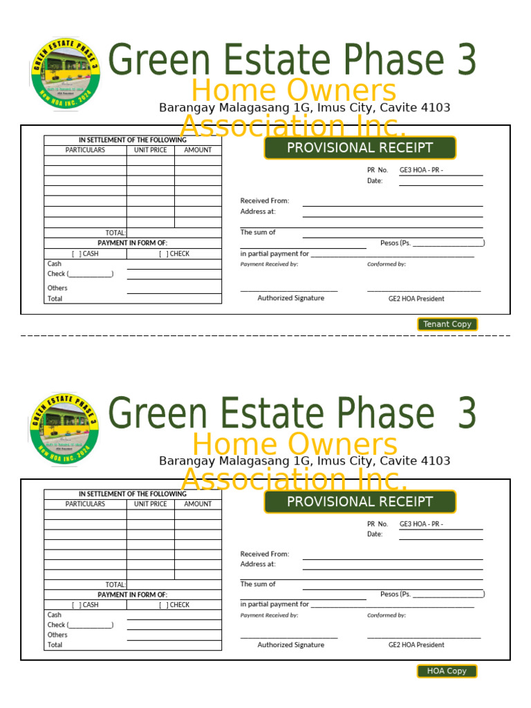 Ge3 Hoa Provisional Receipt | PDF