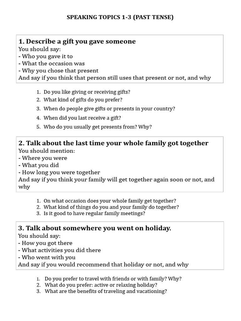 L15. Speaking Topics 1-3 (Past Tense) | PDF