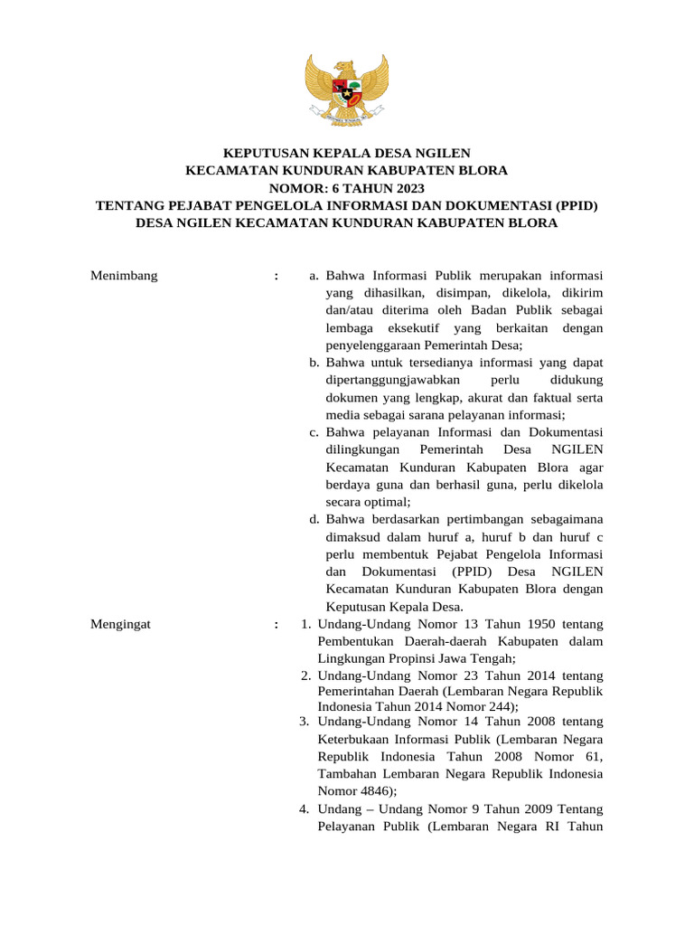 SK Kepala Desa Tentang Ppid | PDF