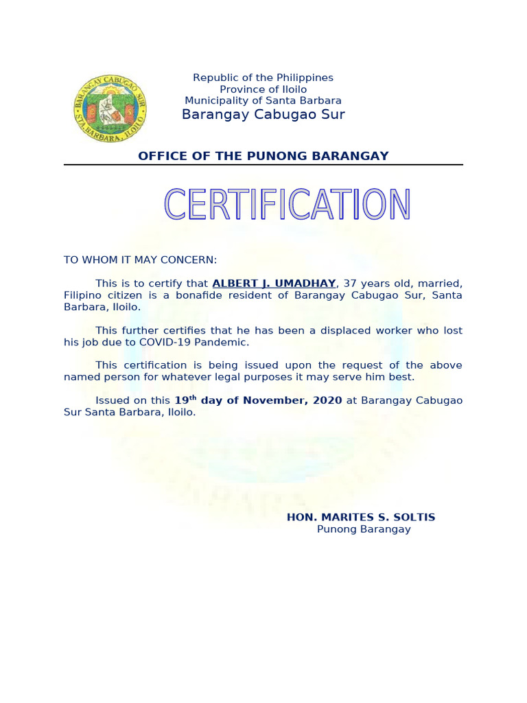 Certification - Displaced Worker | PDF | Social Science