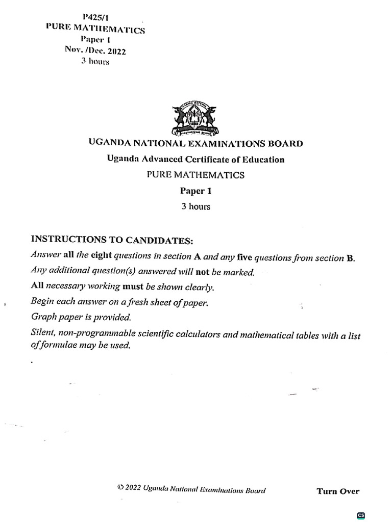 179e7dfa 7da7 44b3 b57b 05fb38e5d97a UACE Mathematics Paper 1 2022 | PDF