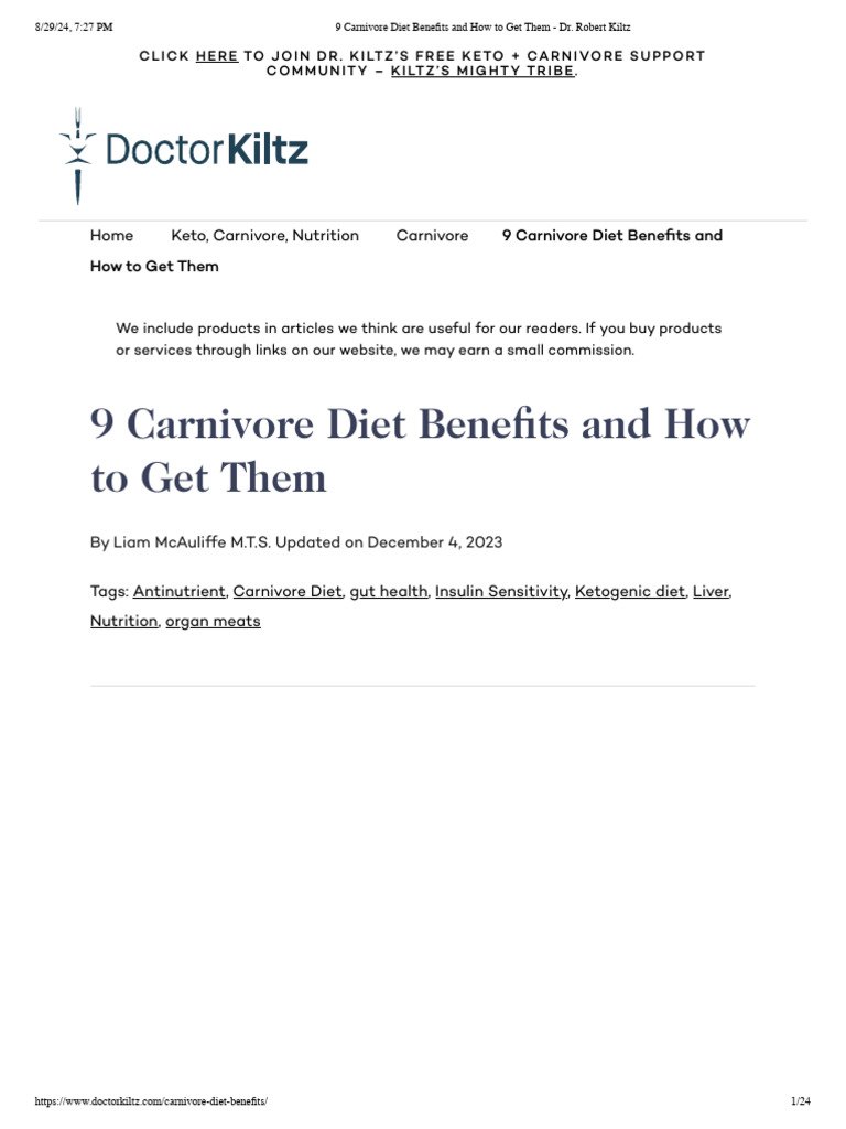 9 Carnivore Diet Benefits and How To Get Them - Dr. Robert Kiltz | PDF | Dieting | Insulin ...